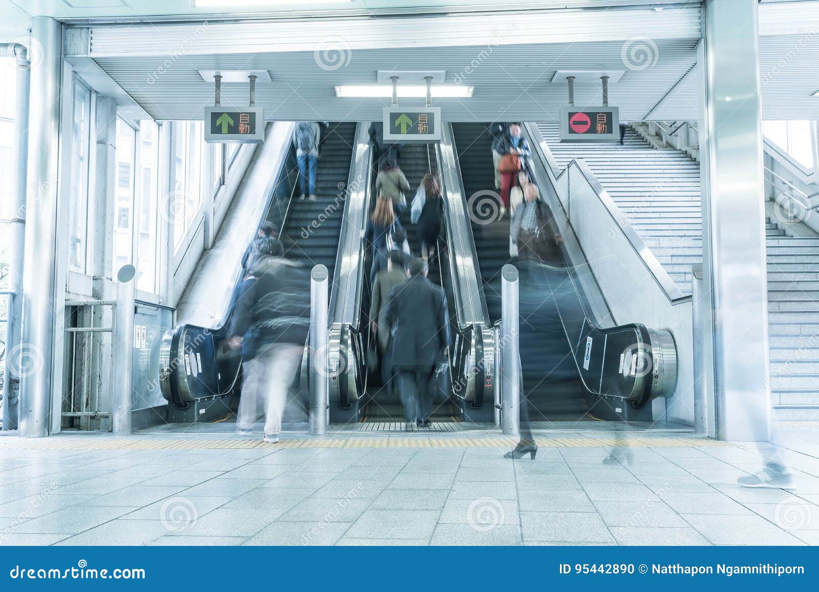 People Rush on a Escalator Motion Blurred Stock Photo - Image of ...