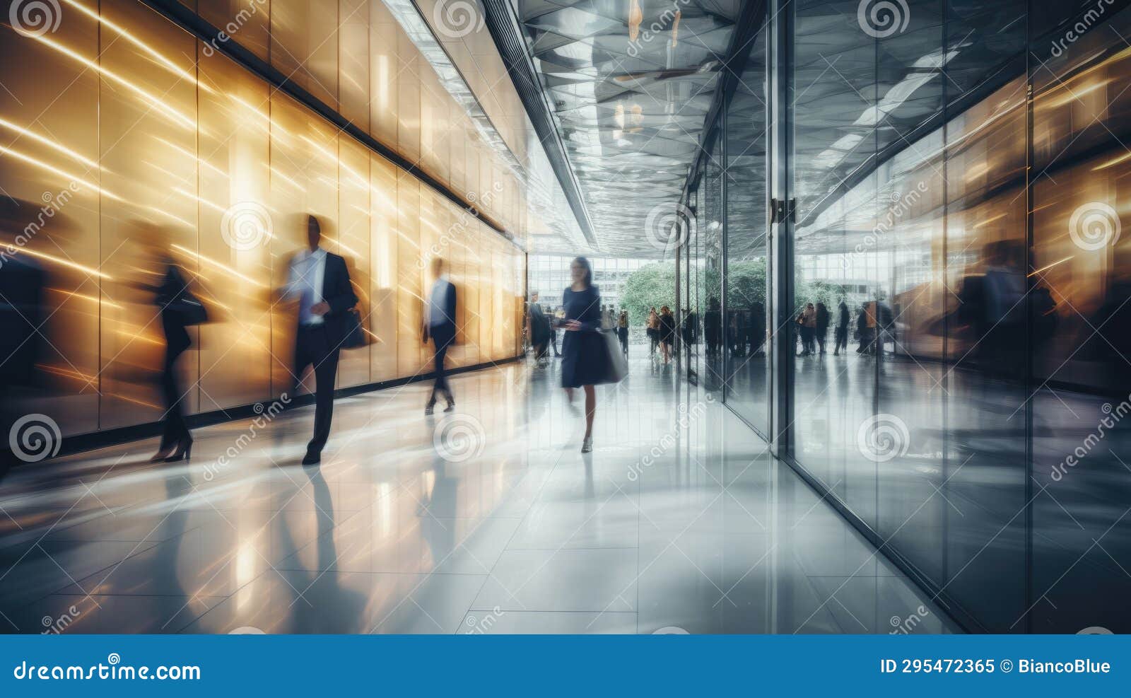 People Rushing in Office Lobby with Motion Blur Stock Image - Image of ...