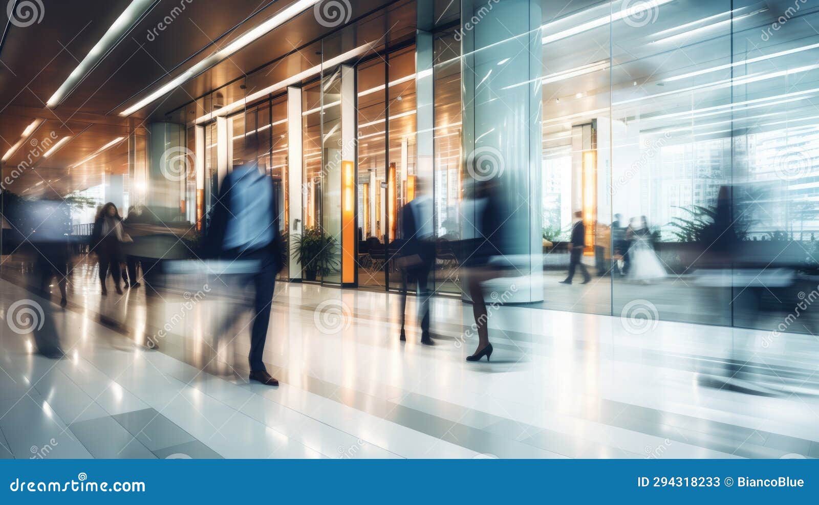 People Rushing in Office Lobby with Motion Blur Stock Illustration ...