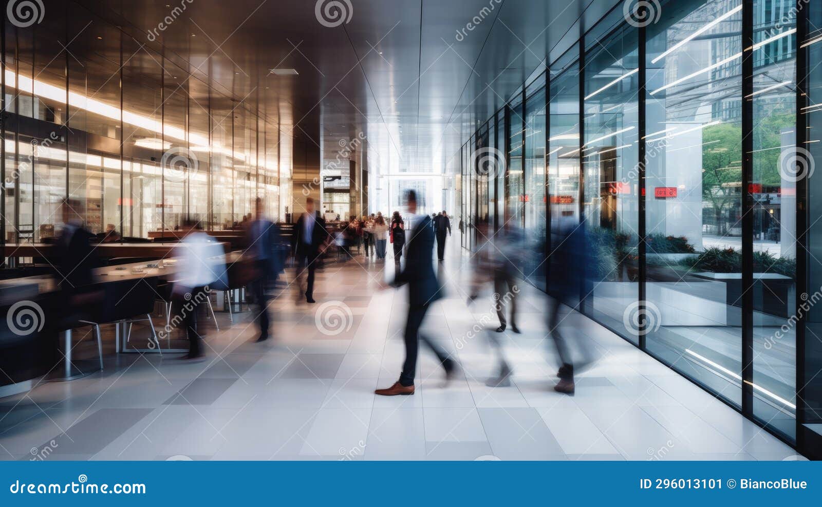 People Rushing in Office Lobby with Motion Blur Stock Illustration ...