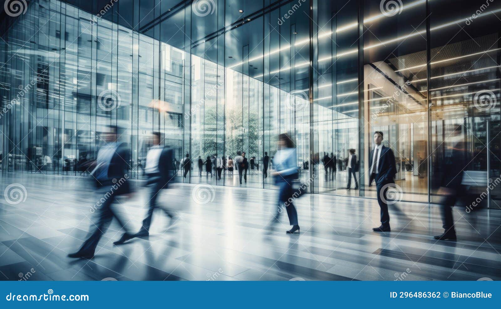 People Rushing in Office Lobby with Motion Blur Stock Photo - Image of ...