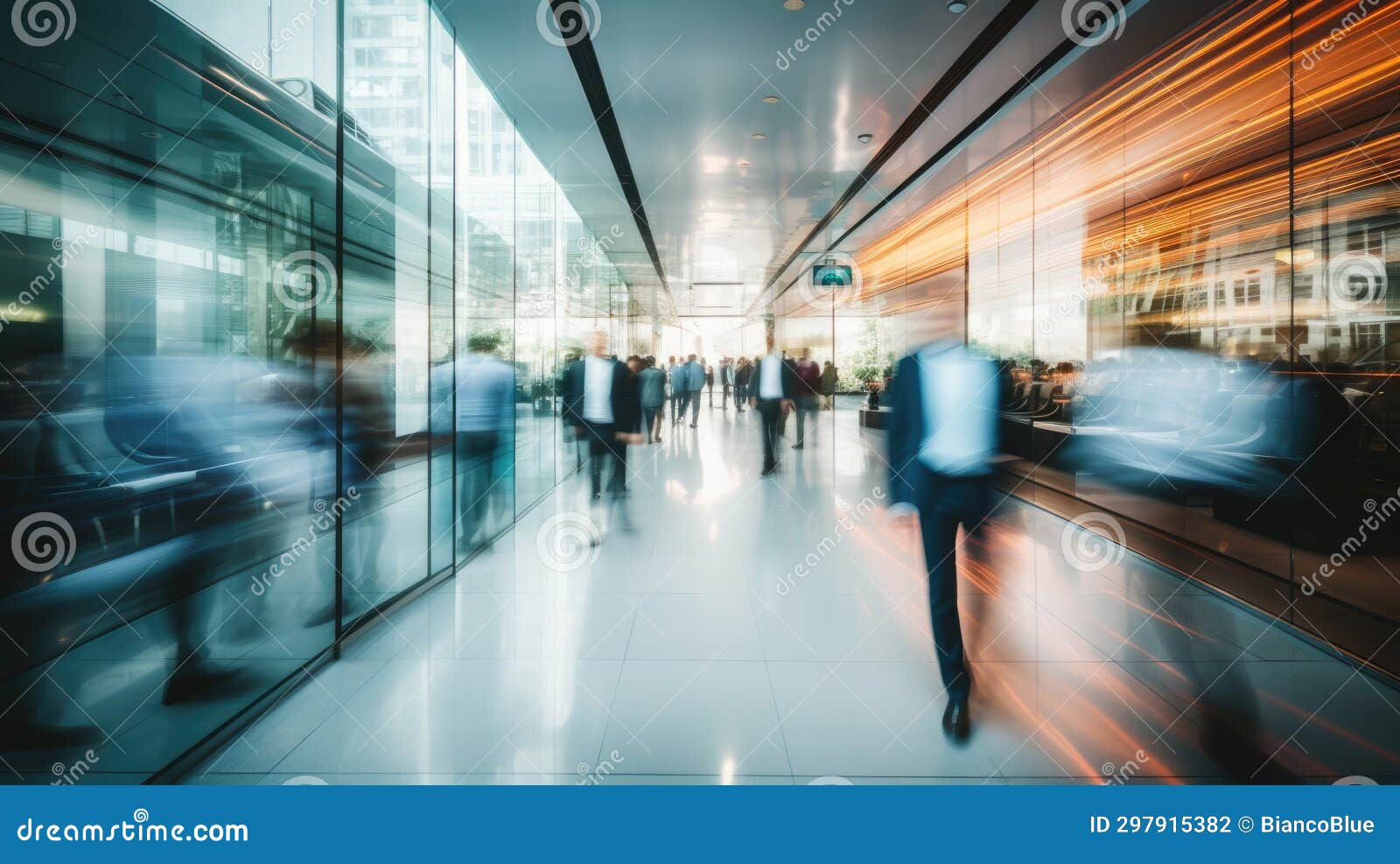 People Rushing in Office Lobby with Motion Blur Stock Photo - Image of ...