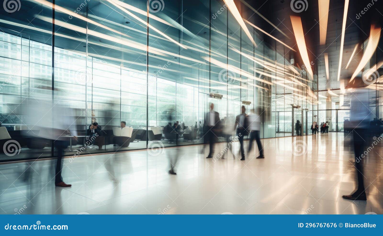 People Rushing in Office Lobby with Motion Blur Stock Photo - Image of ...