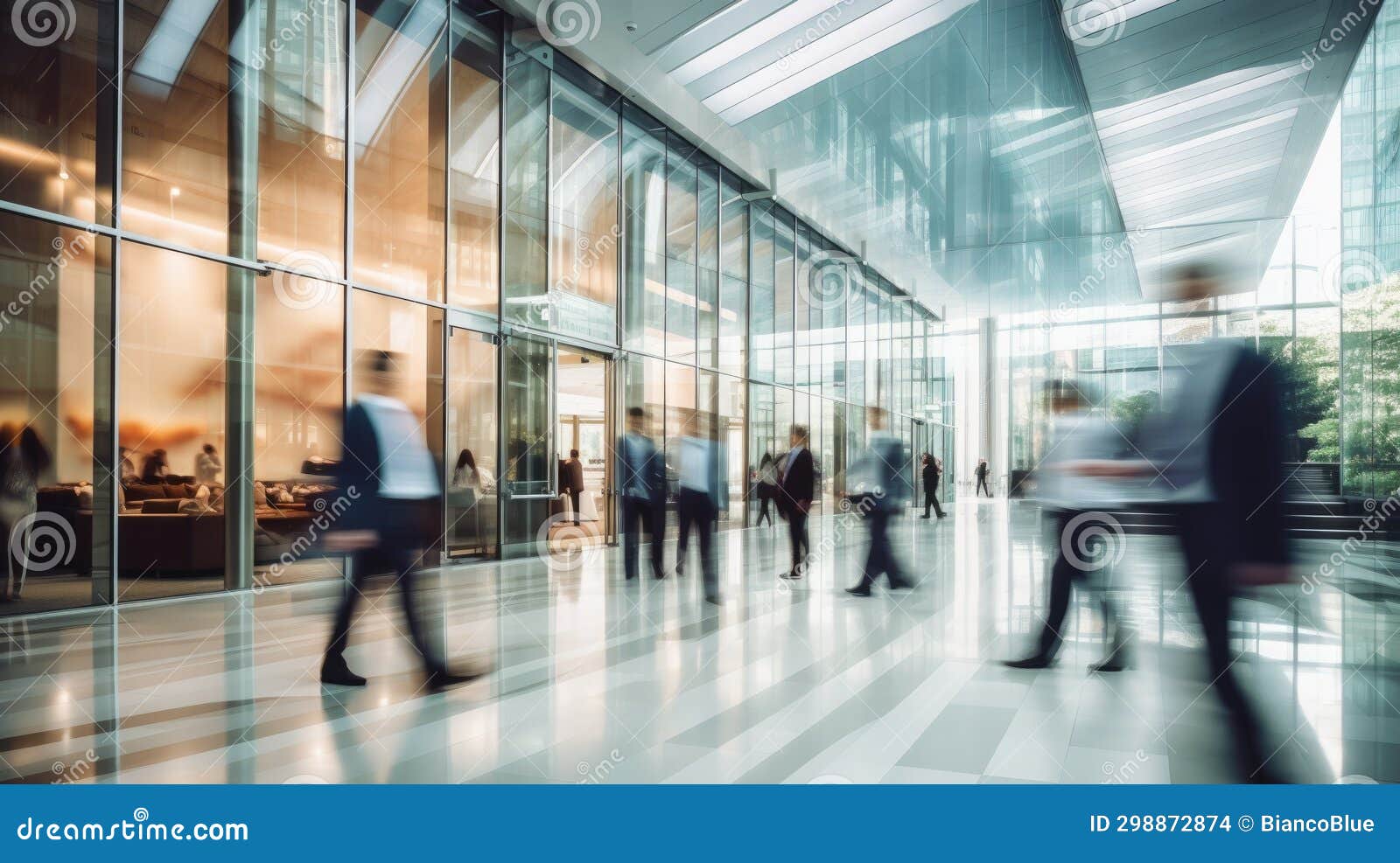People Rushing in Office Lobby with Motion Blur Stock Photo - Image of ...