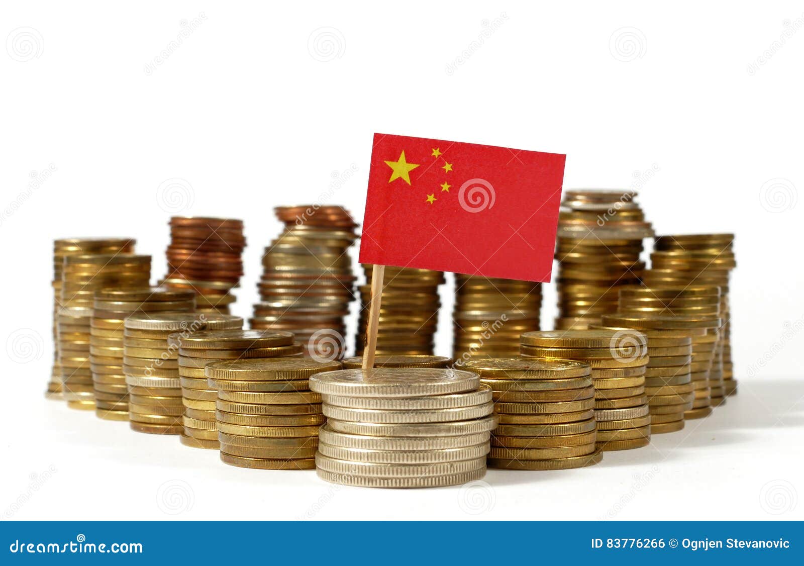 People`s Republic of China Flag with Stack of Money Coins Stock Photo ...