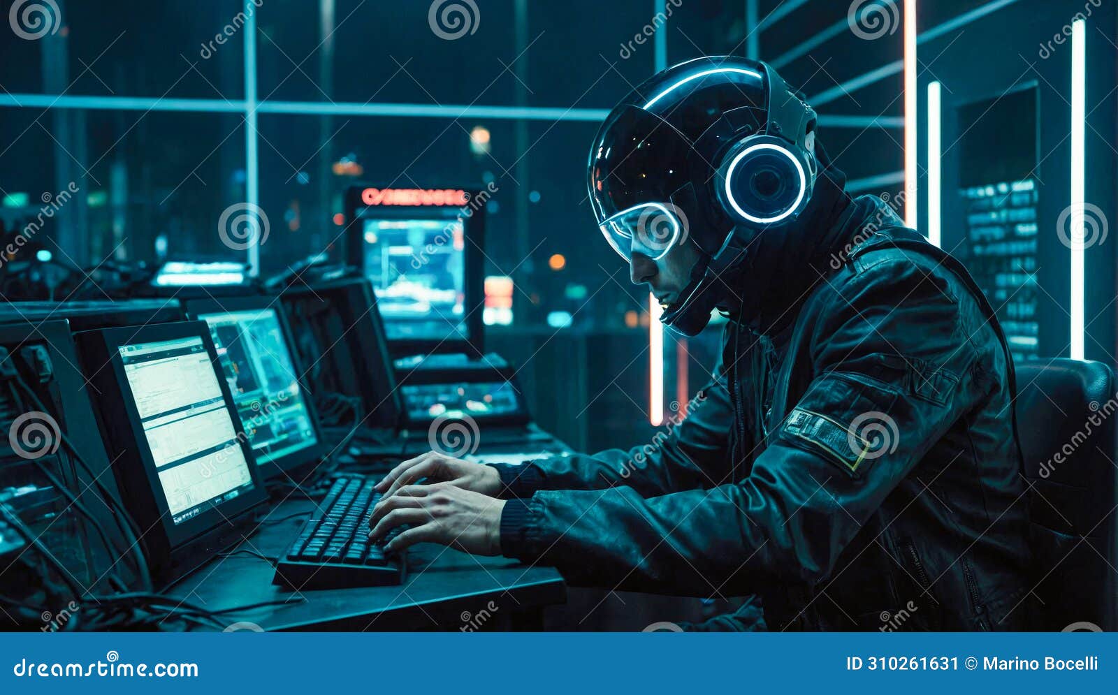People in Safety Outfit with Tech Suit and Helmet in a Server Room ...