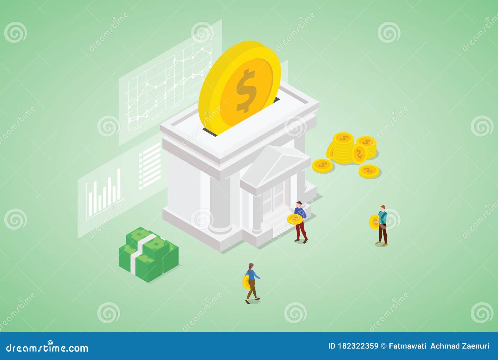 People Savings Money on Bank with Some Graph and Chart Data with Modern ...