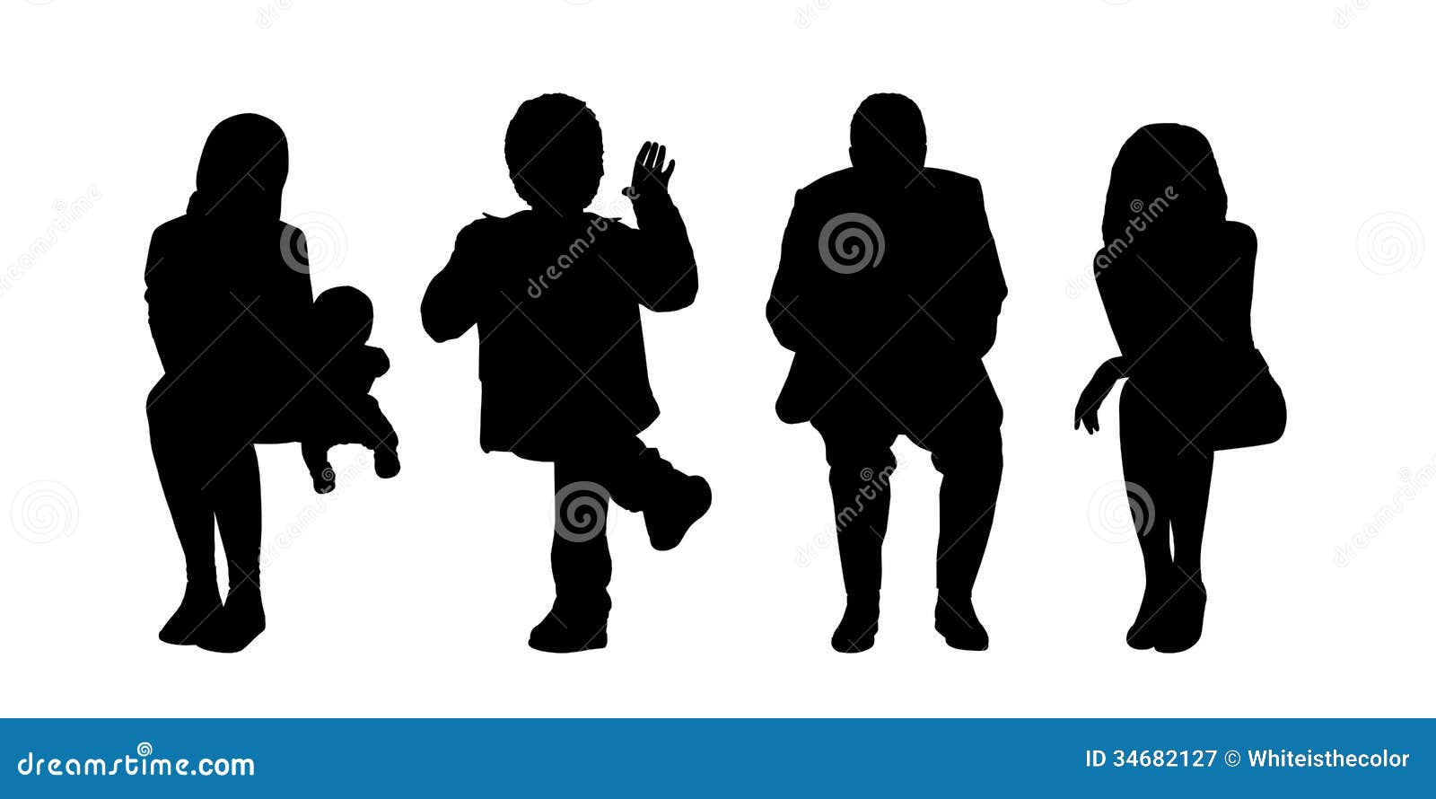 People Seated Outdoor Silhouettes Set 2 Stock Illustration Image