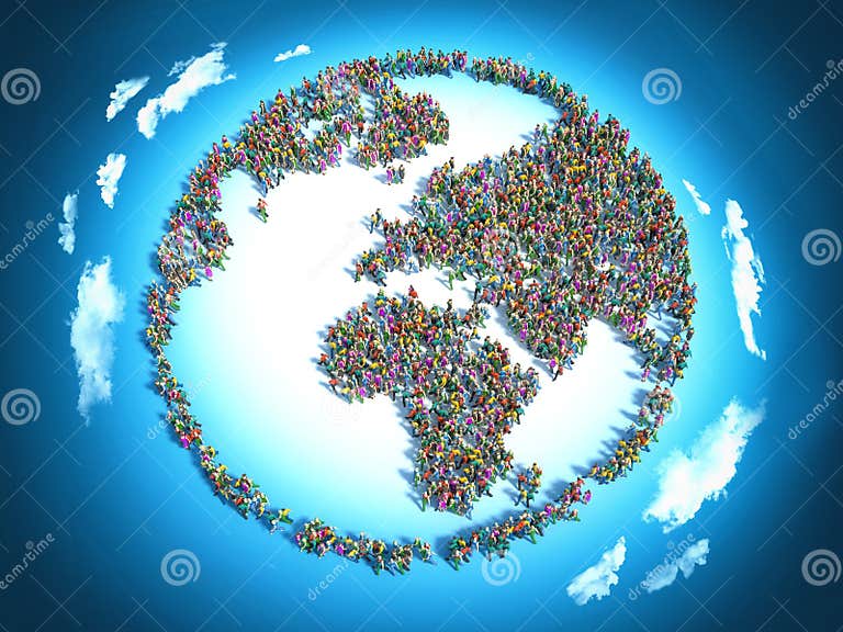 People Seen from Above Forming the Earth Globe Shape Stock Illustration ...