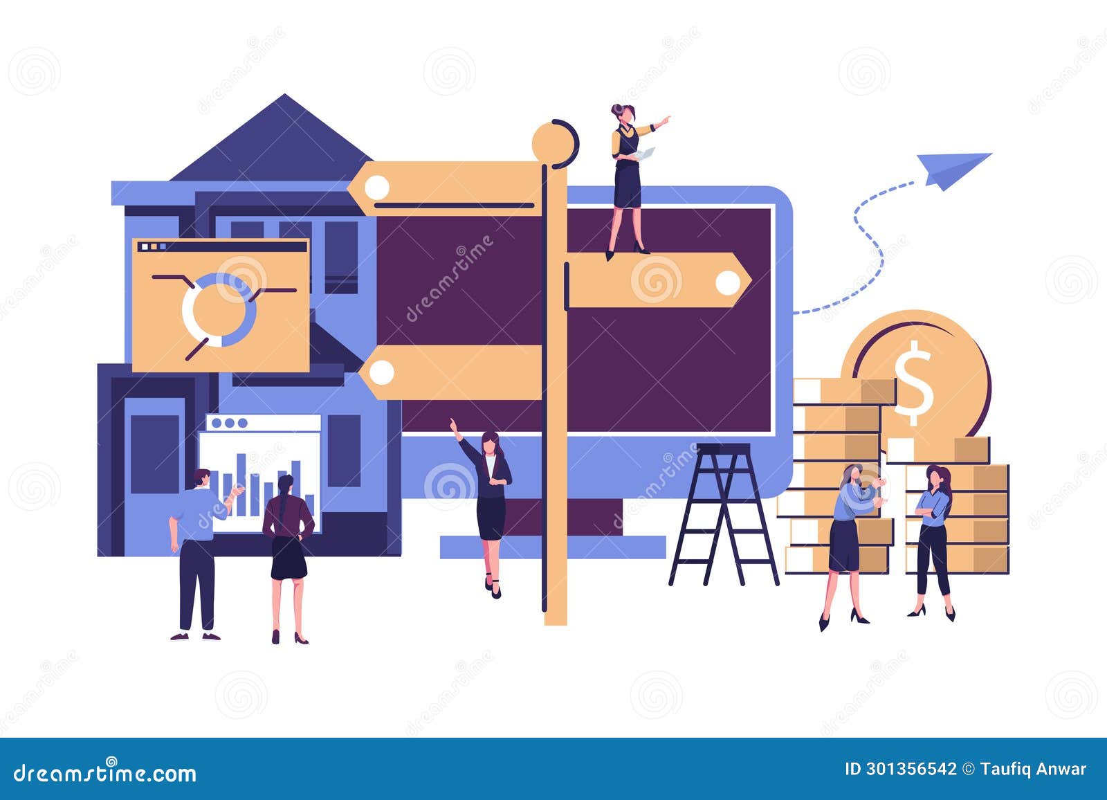 People are Selecting Direction Choice Flat Style Illustration Vector ...