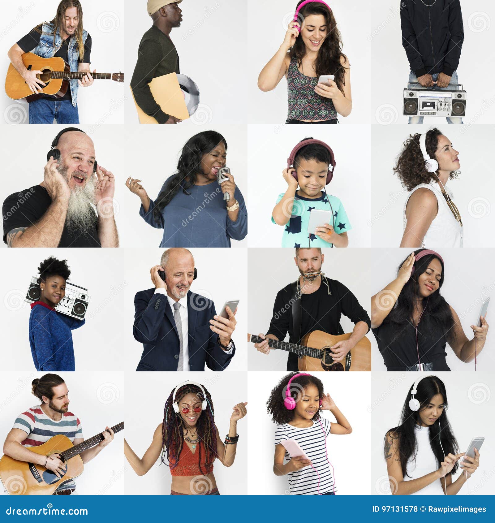 People Set of Diversity People Enjoying Music Studio Collage Stock ...