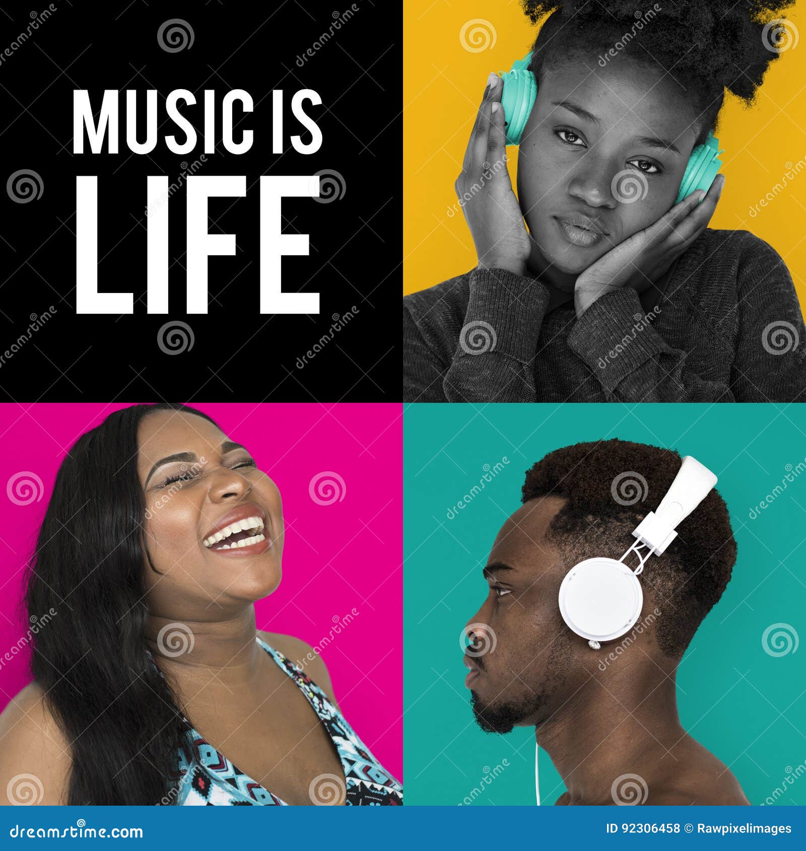 People Set of Diversity People Listening Music Collage Stock Photo ...