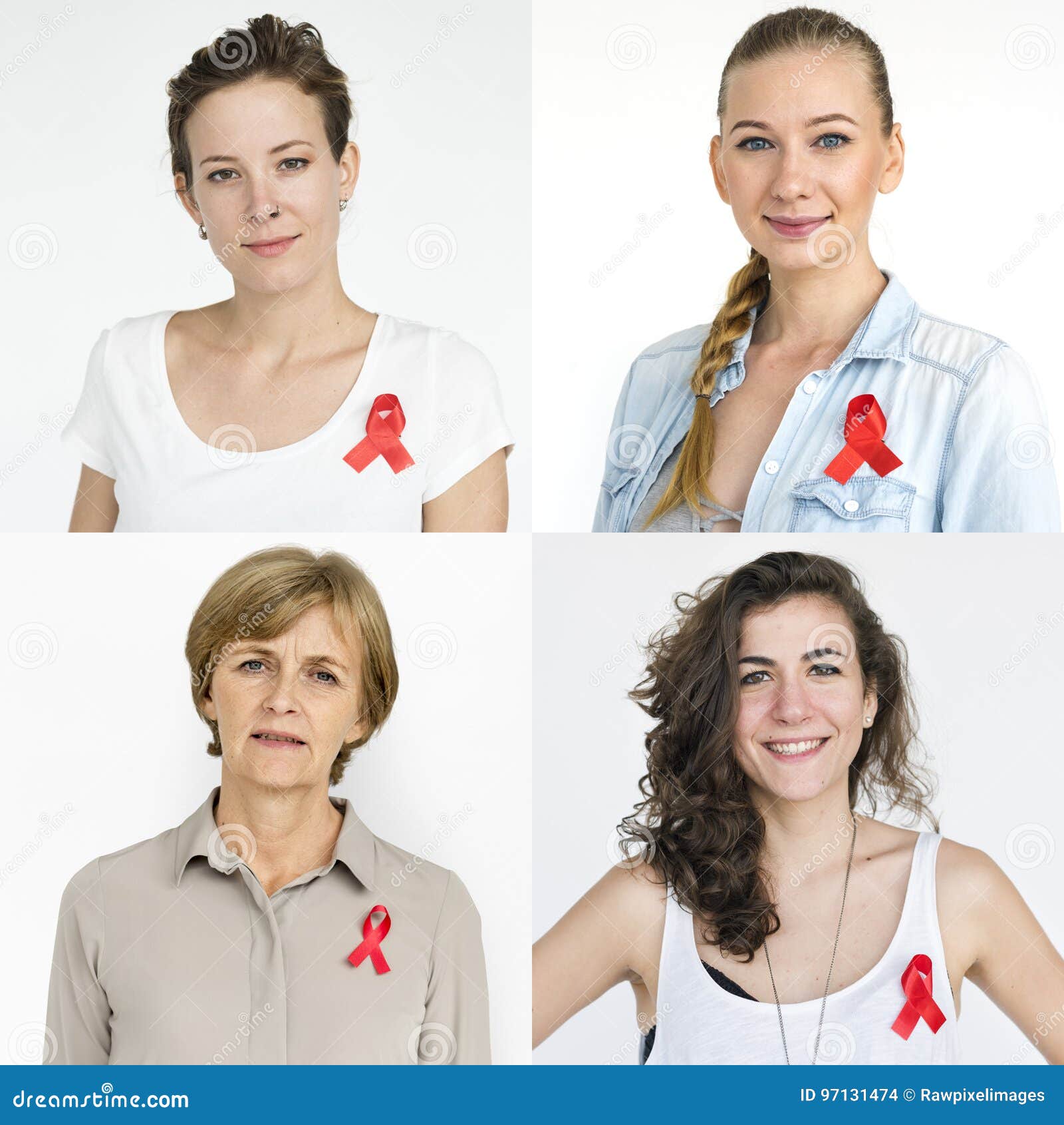 People Set of Diversity Women with Red Ribbon Studio Collage Stock ...