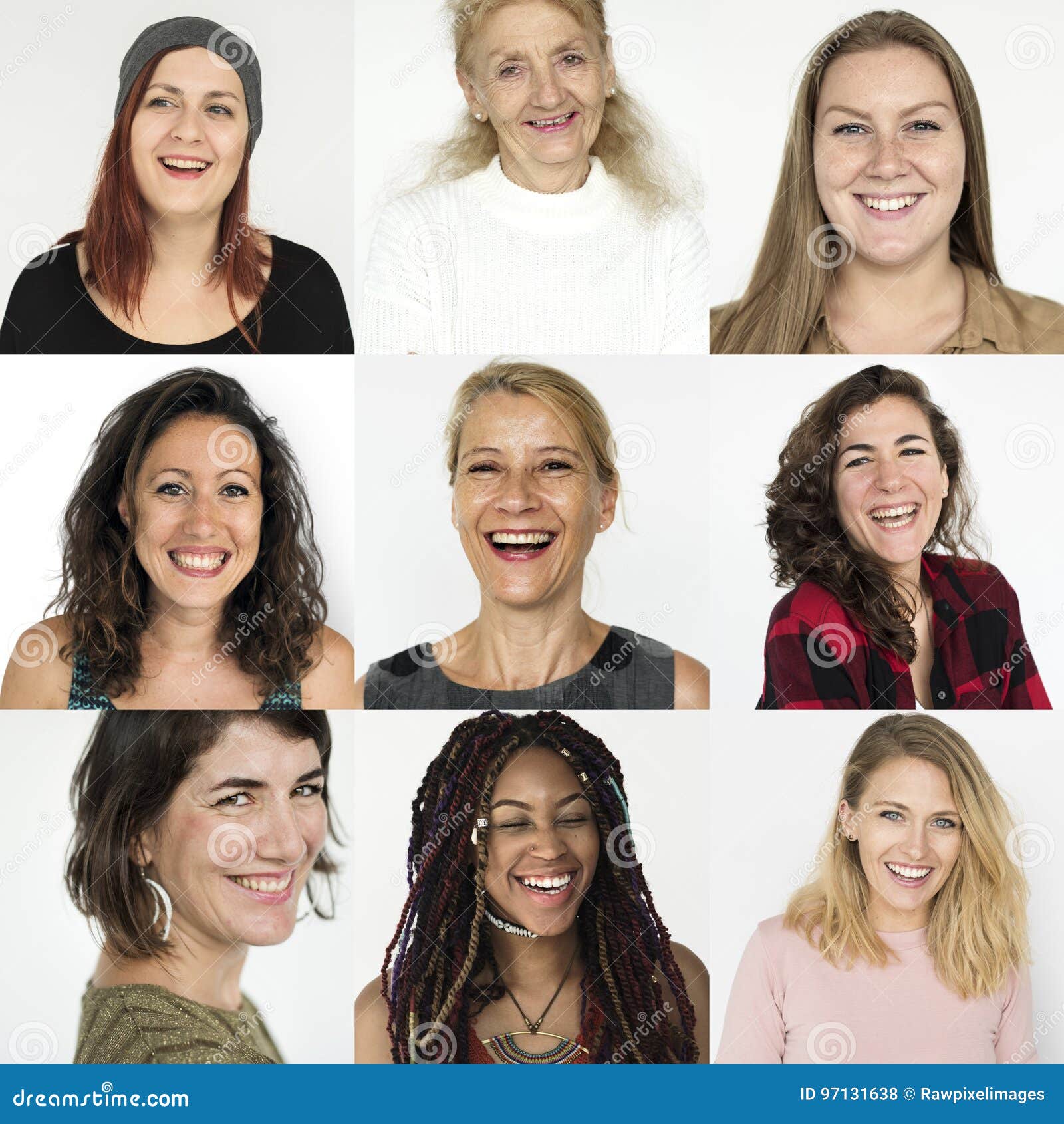 People Set of Diversity Women with Smiling Face Expression Studio ...