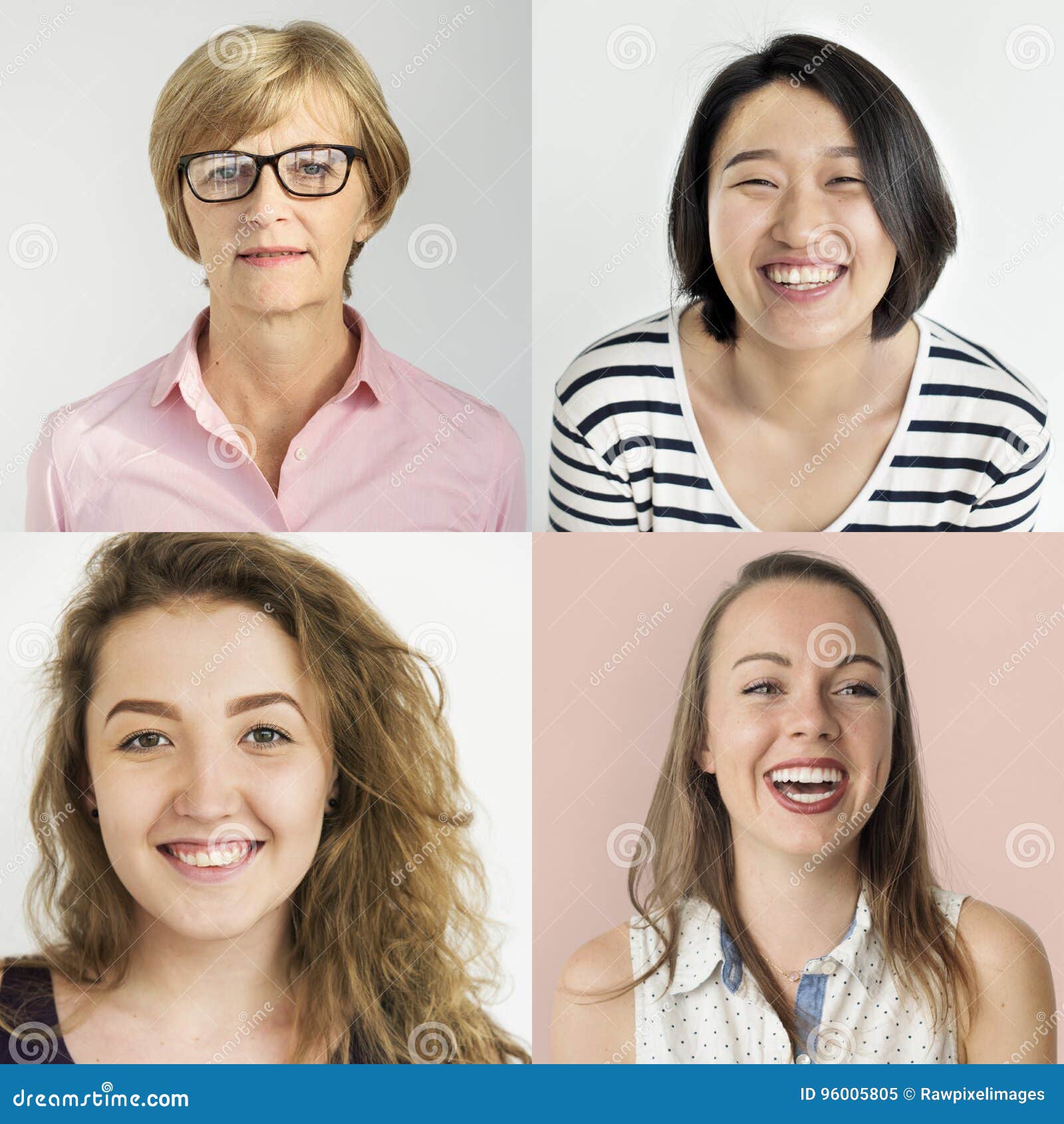 People Set of Diversity Women with Smiling Face Expression Stock Image ...