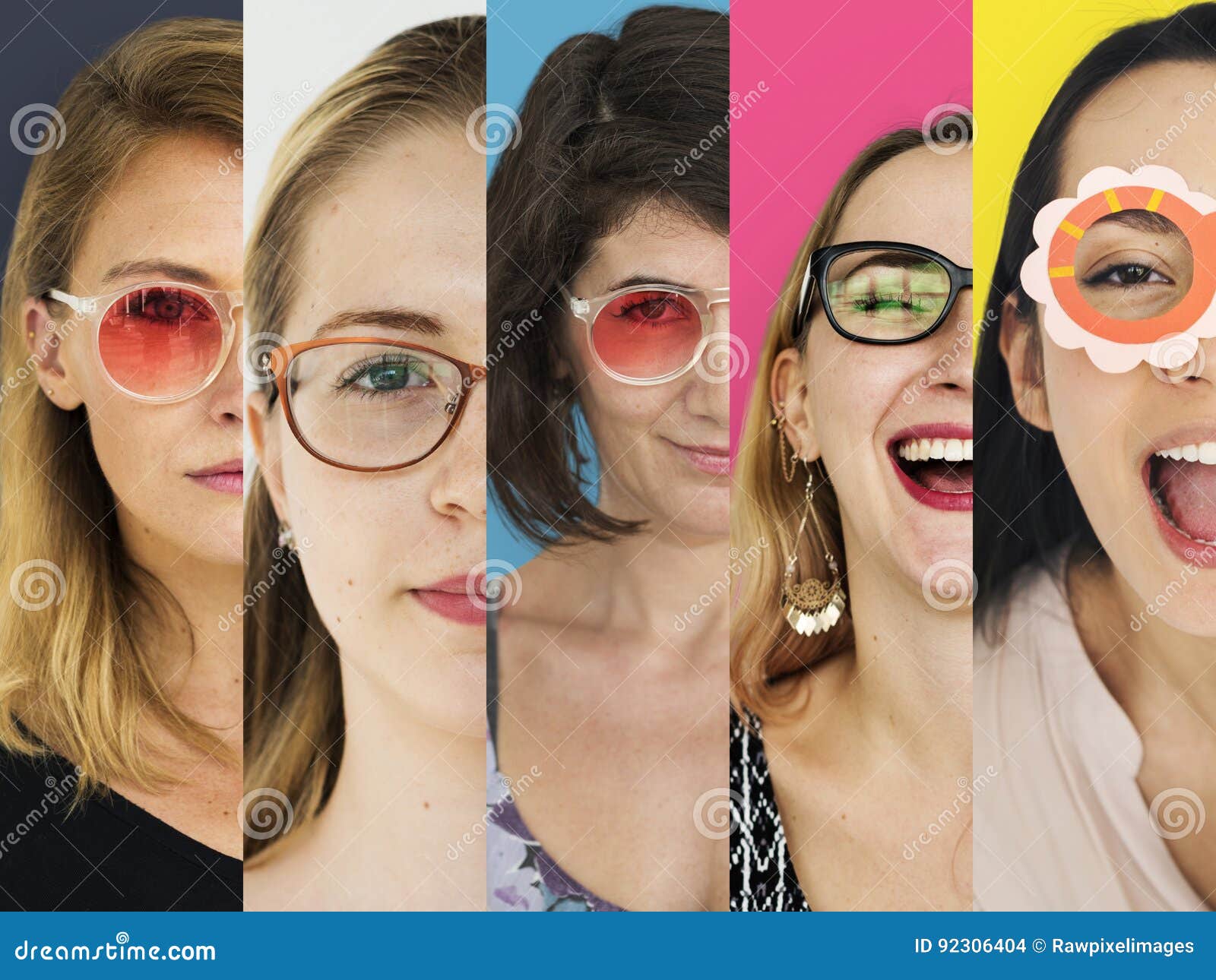 People Set of Diversity Women Wearing Eyeglasses Studio Collage Stock ...
