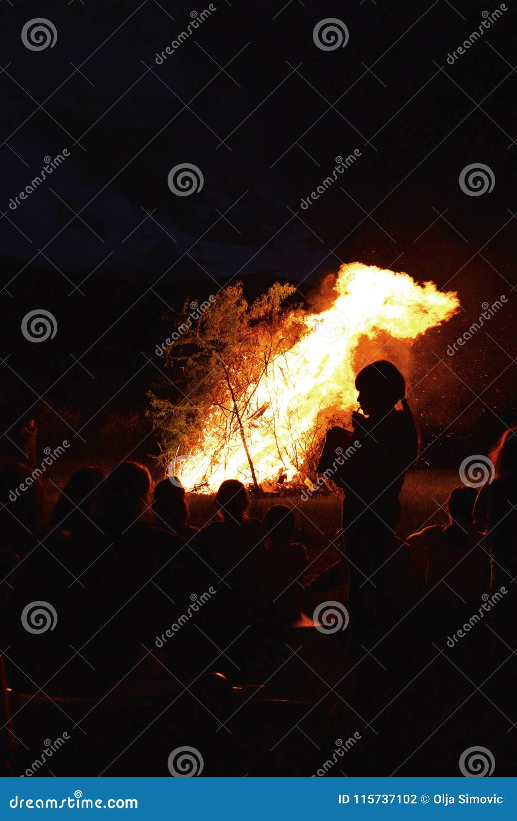 People Set Fire To Fire at Night Stock Photo - Image of people, color ...