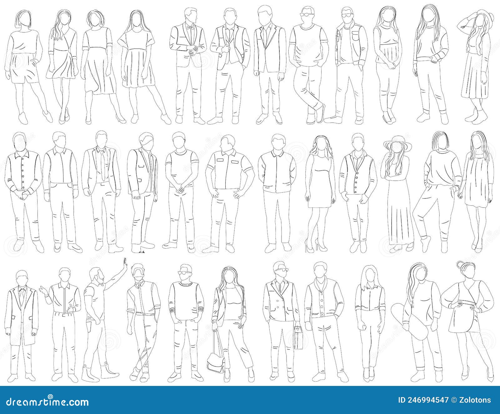 People Set Sketch, Outline, Isolated Stock Vector - Illustration of ...
