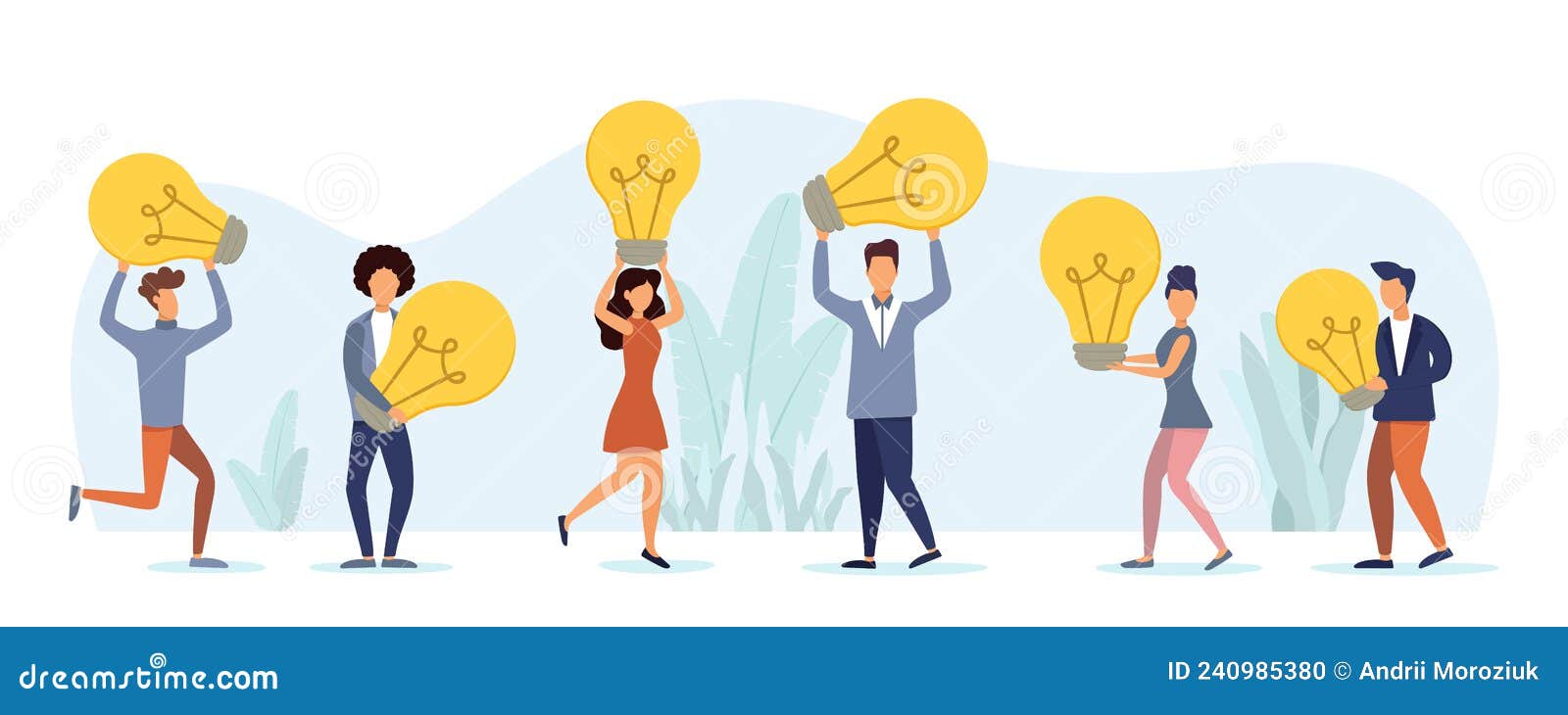 People Share Business Ideas, Meet, Work Together. Light Bulb Concept ...