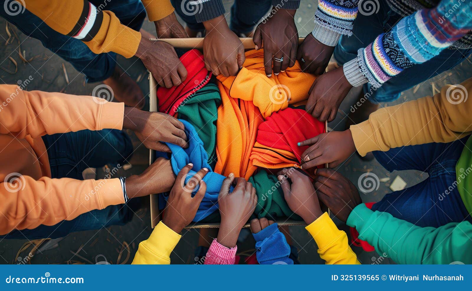 People Sharing Clothes in a Box Stock Illustration - Illustration of ...