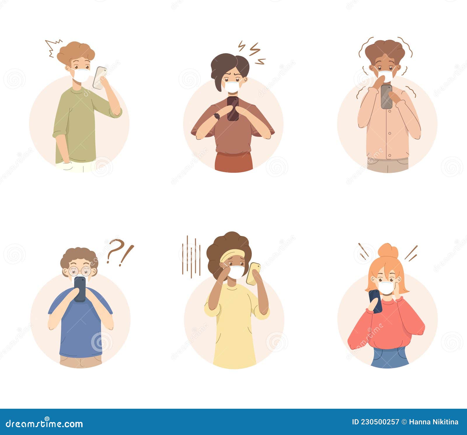 Portrait of Different People in Medical Face Mask in Shock and ...