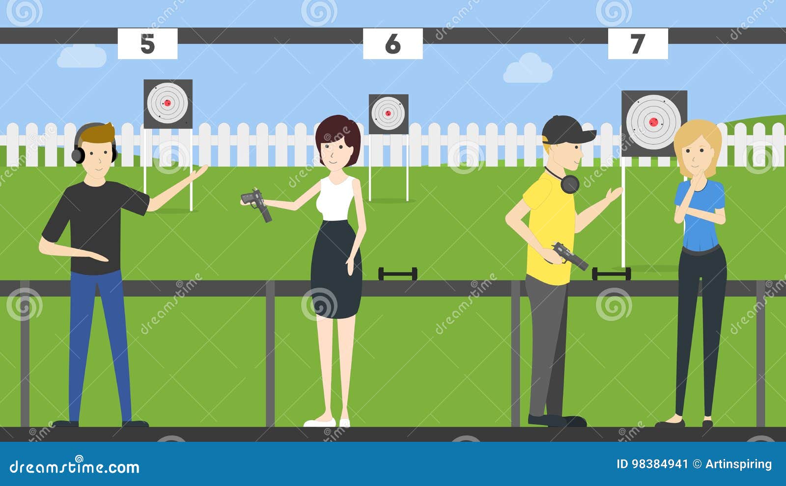 People at shooting range. stock vector. Illustration of park - 98384941