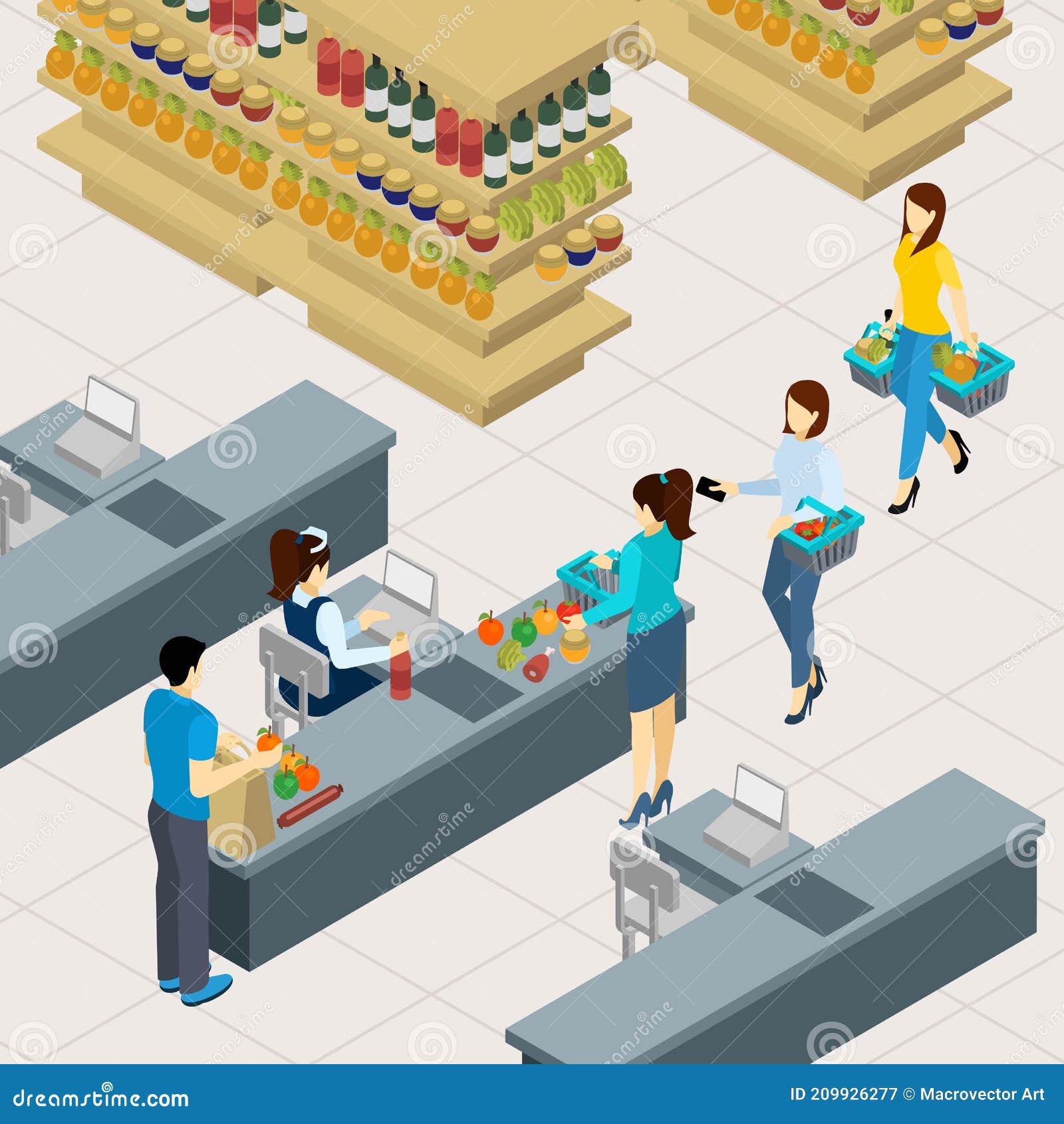 People at the Shopping Line Illustration Stock Vector - Illustration of ...