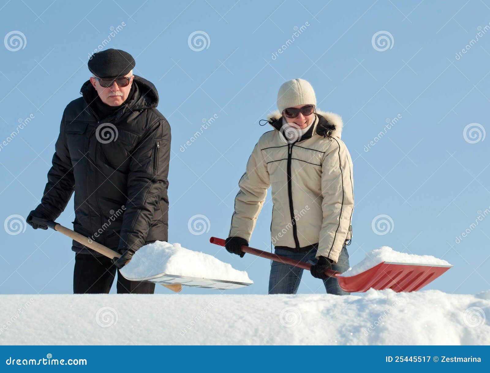People Shovelling Snow on a Roof Stock Image - Image of adult, girl ...