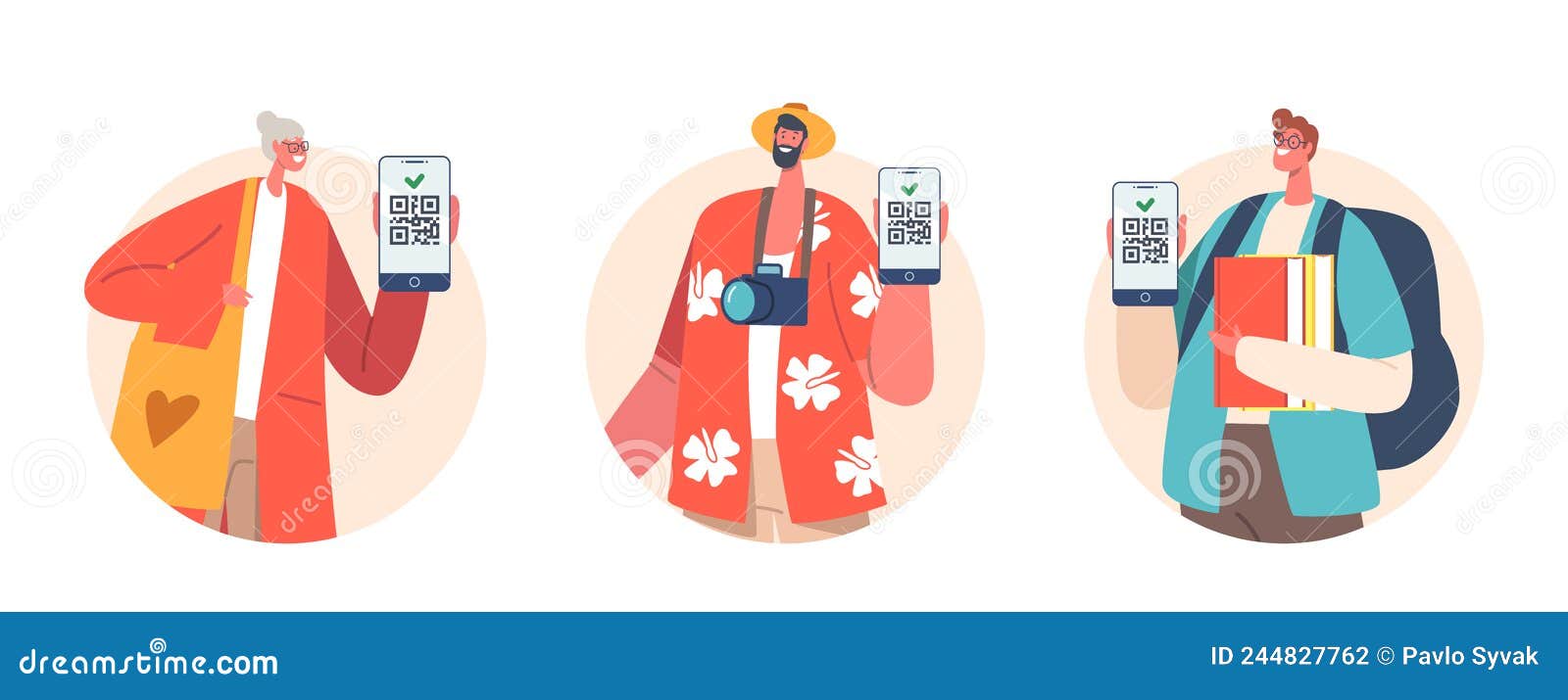 People Show Certificates with Qr Code on Device. Young and Elderly ...