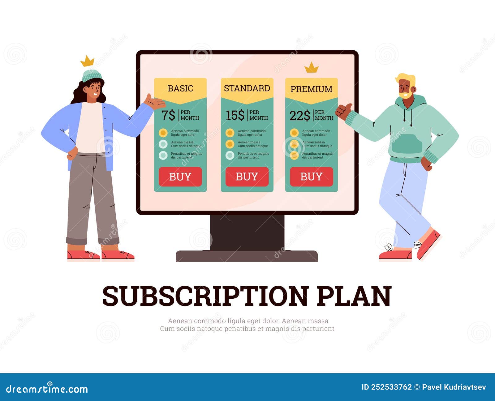 People Showing Available Subscription Plans on Computer Screen, Banner ...