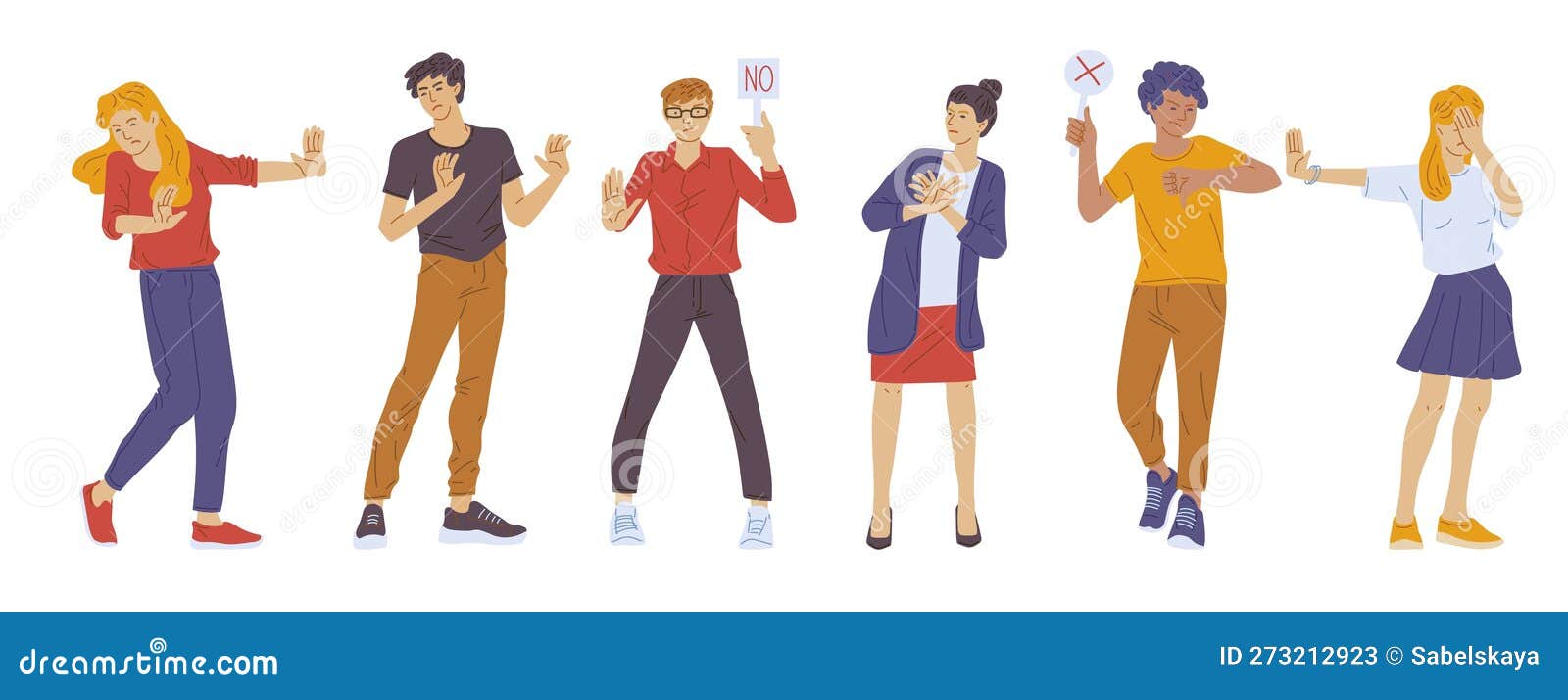 People Showing Refusing Negative Gestures Flat Vector Illustration ...