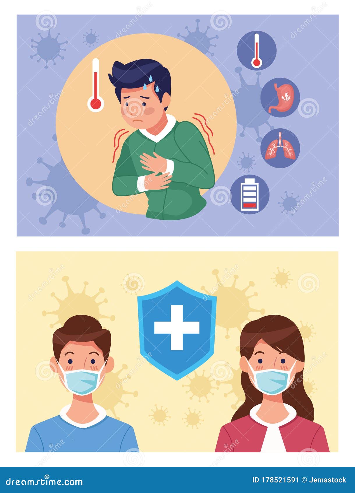 People Sick and Face Masks with Covid19 Particles Stock Vector ...