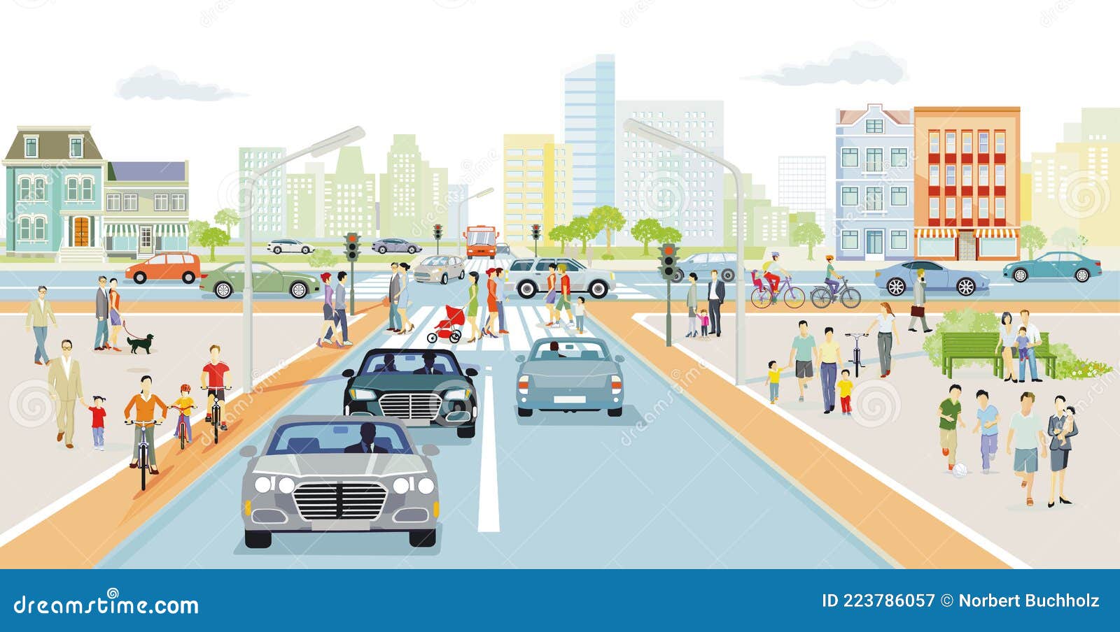 People on the Sidewalk with Road Traffic Illustration Stock Vector ...