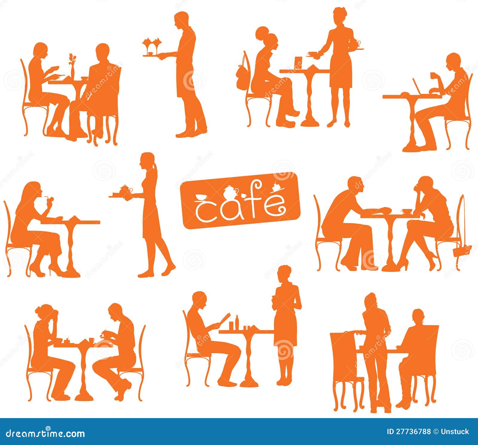 People silhouettes in cafe stock vector. Illustration of waiter - 27736788