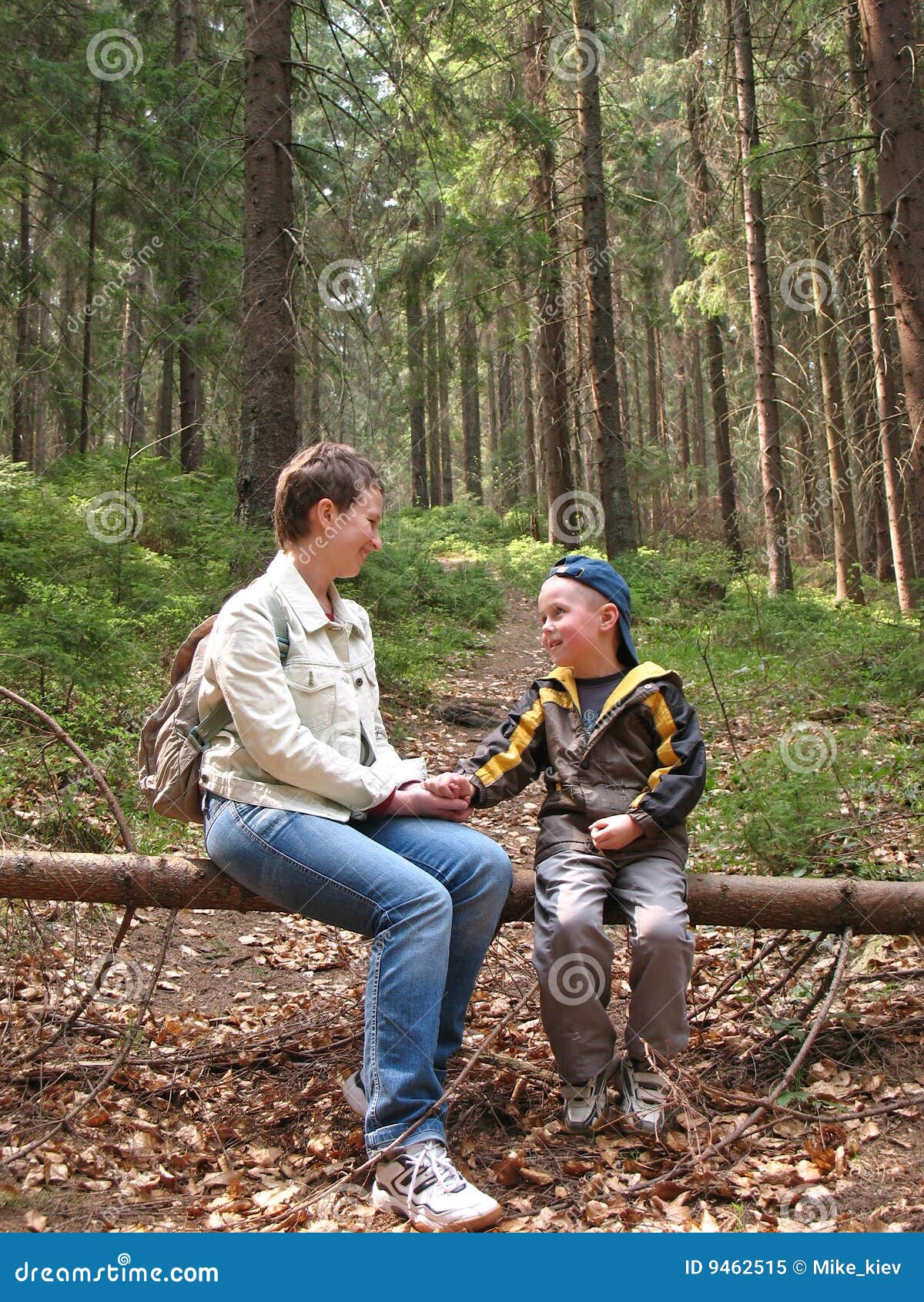 People Sit on Log in Forest Stock Image - Image of sitting, child: 9462515