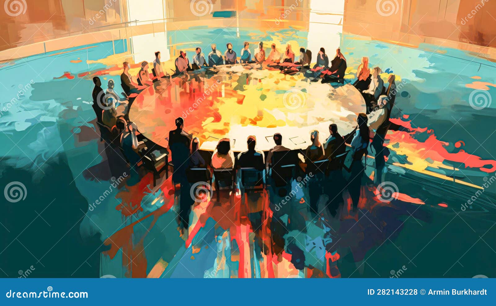 People Sitting Around a Table in a Office Stock Illustration ...