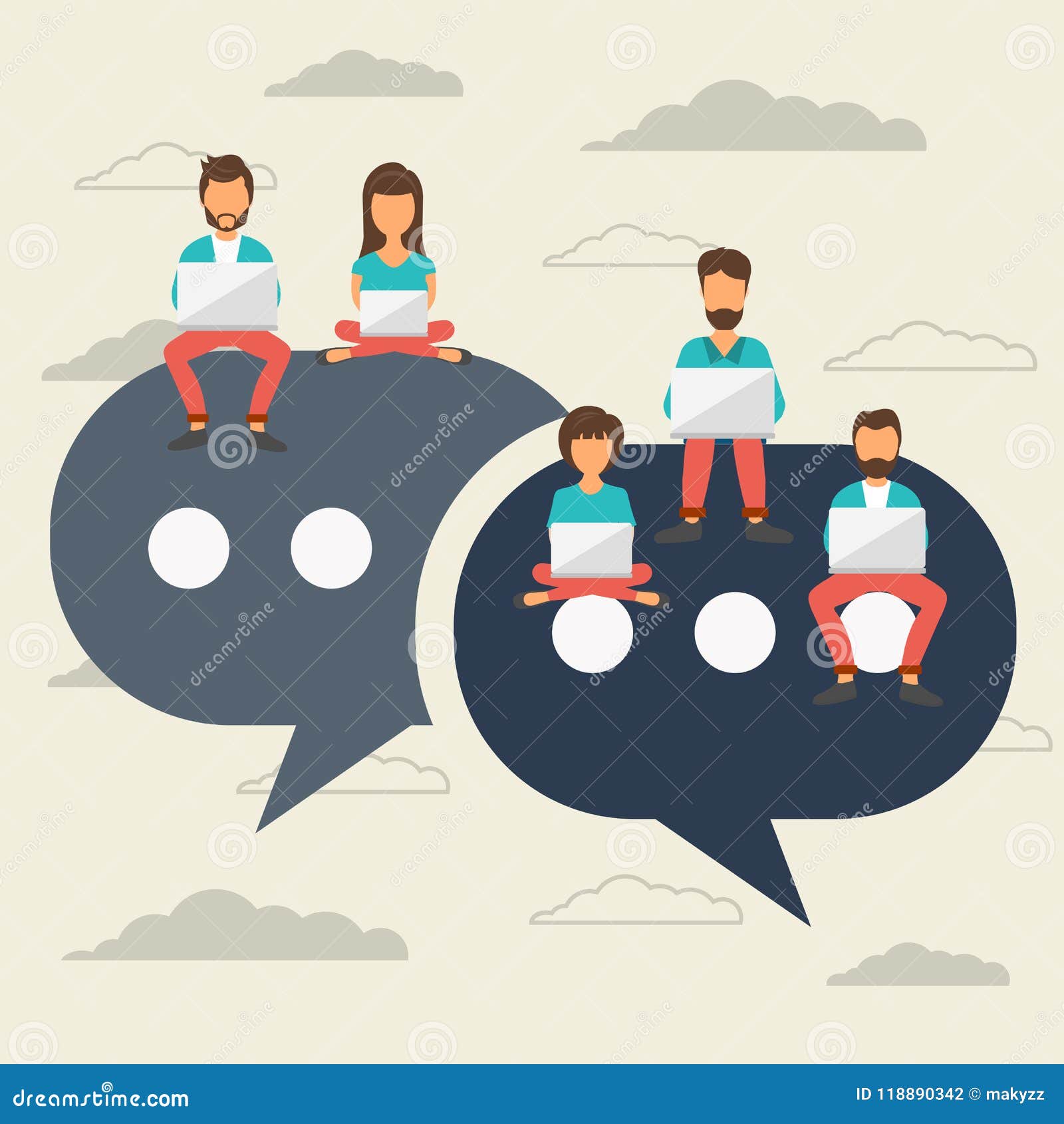 People Sitting on Big Symbols. Speech Bubbles for Comment and Reply ...