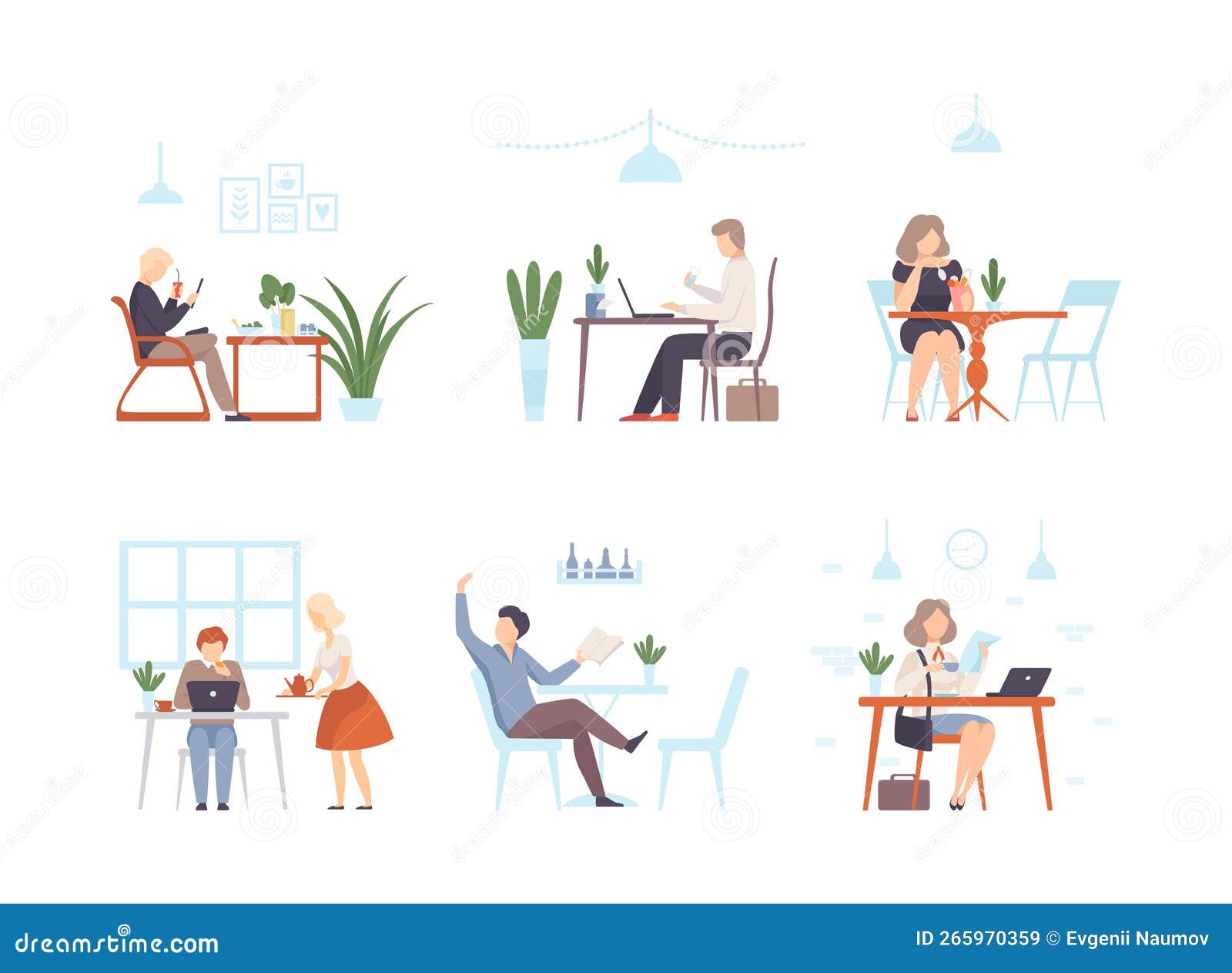 People Sitting in Cafe or Restaurant, Drinking Coffee and Working with ...