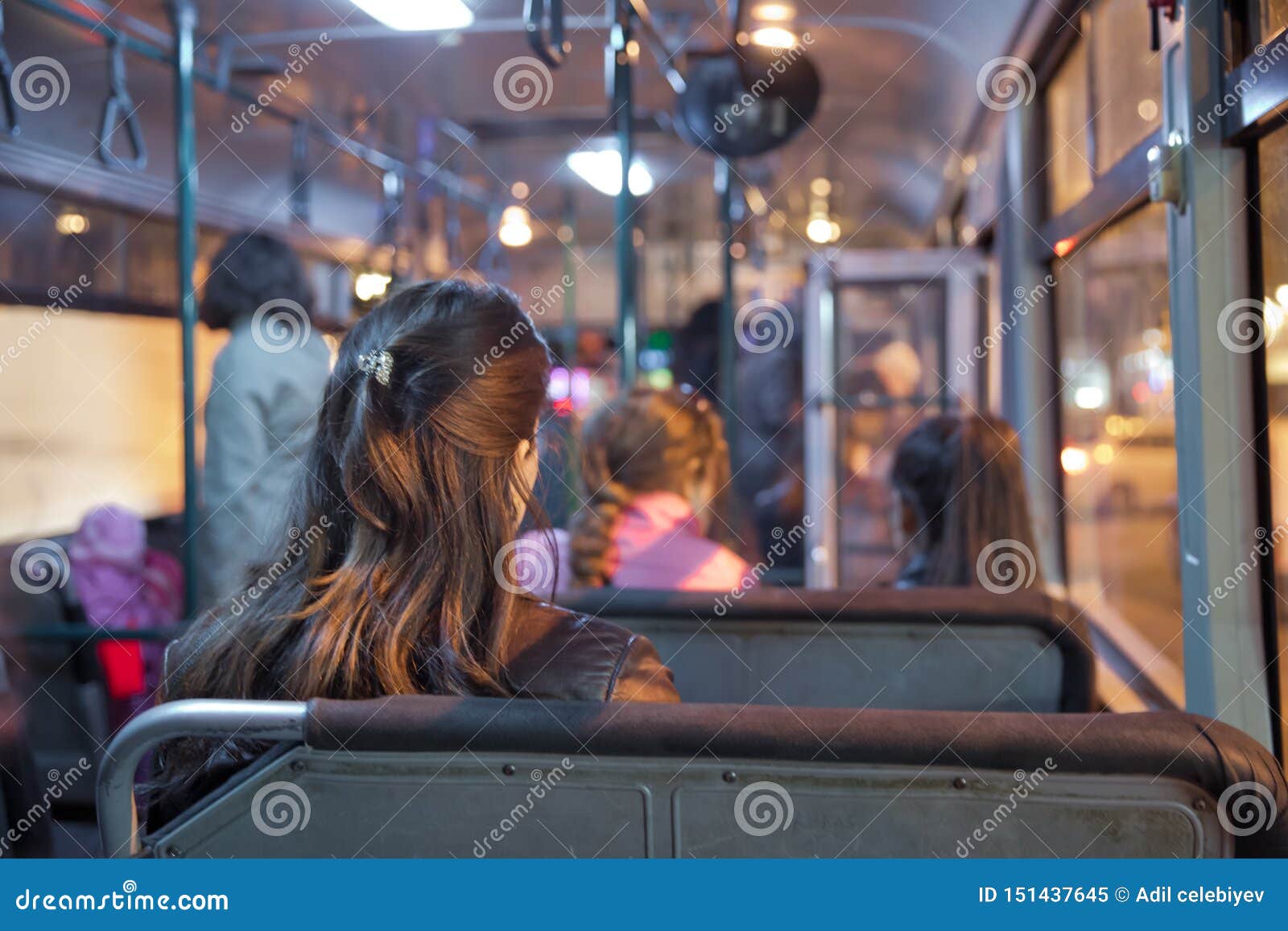 People in Old Public Bus, View from Inside the Bus . People Sitting on ...