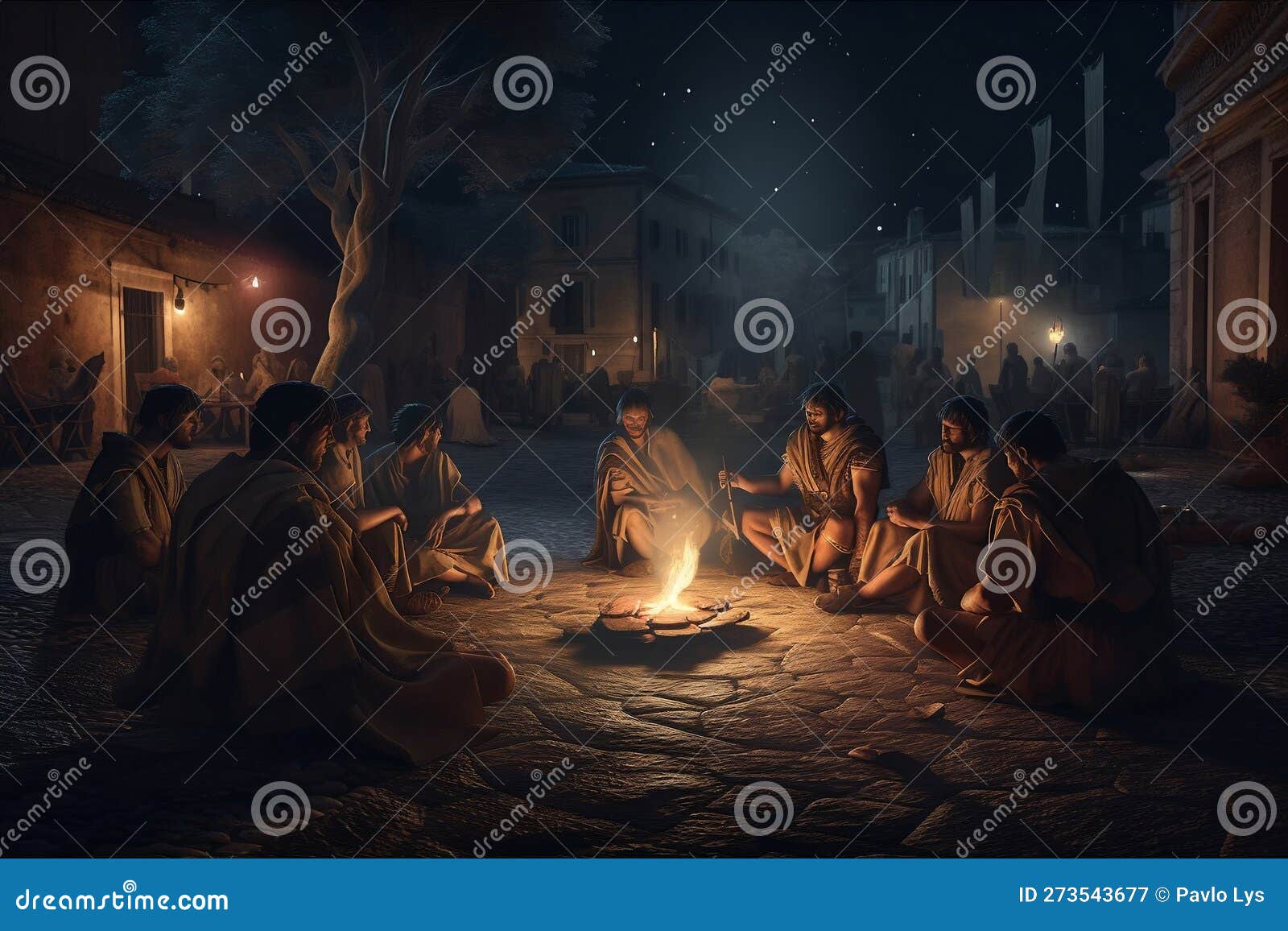 People Sitting the Fire Night Roman Empire. AI Generated Stock ...