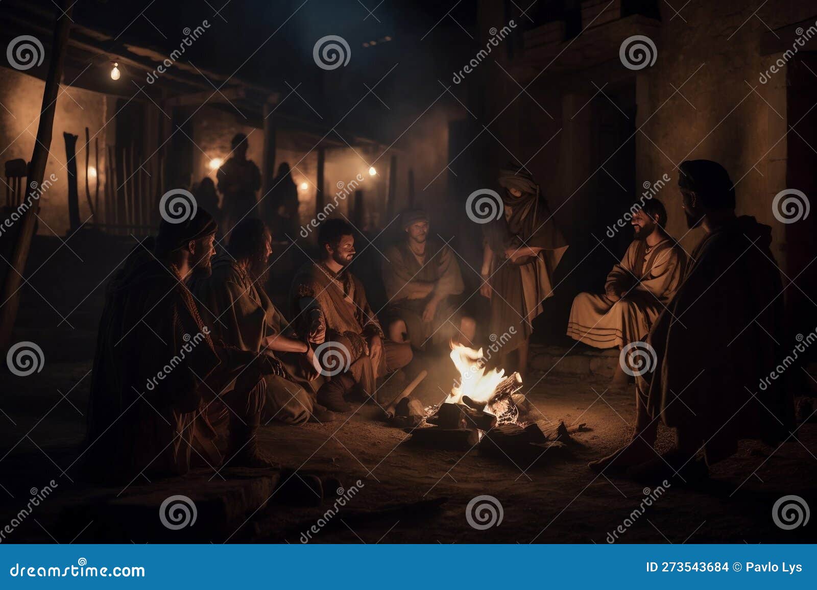 People Sitting the Fire Night Roman Empire. AI Generated Stock ...