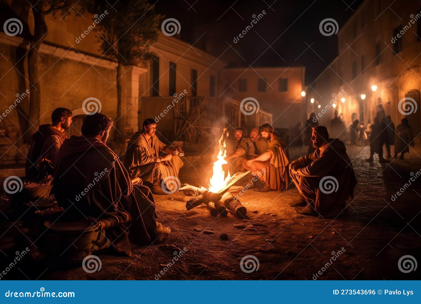 People Sitting the Fire Night Roman Empire. AI Generated Stock ...