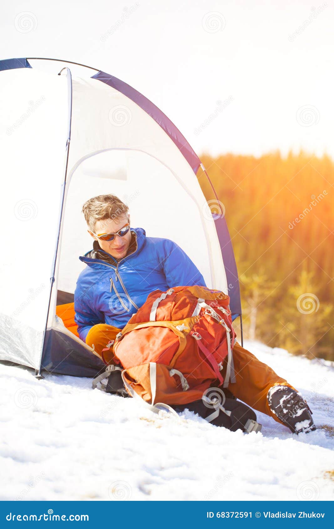 People Sitting Near the Tent. Stock Image - Image of landscape ...