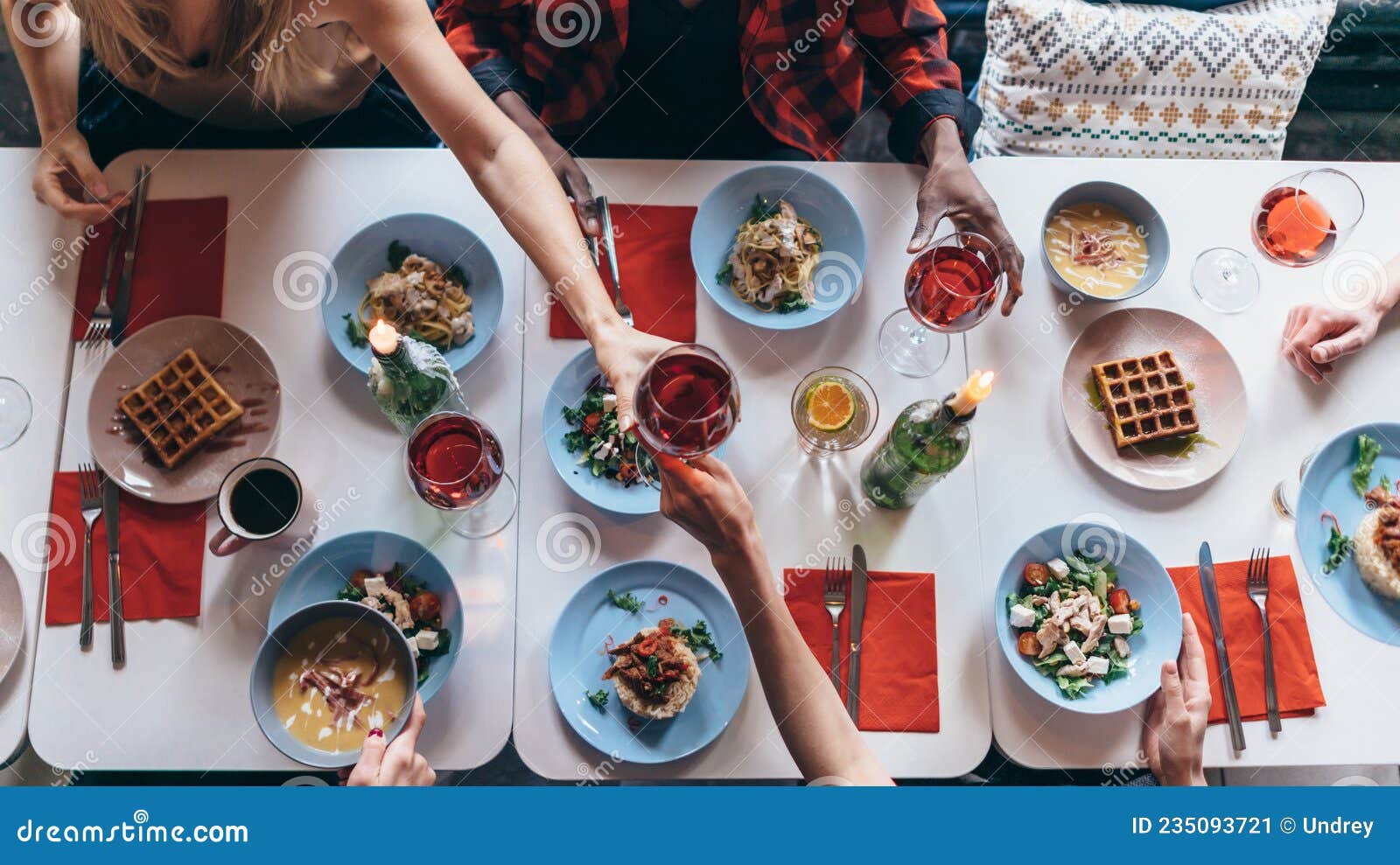 People are Sitting at a Table and Eating. Top View Stock Image - Image ...