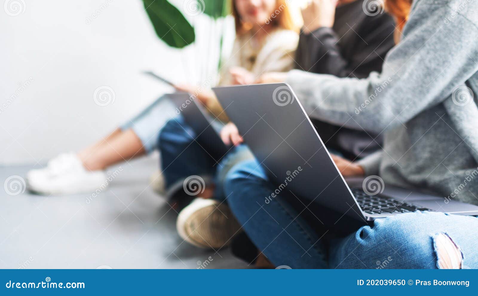 People Sitting and Using Laptop Computer and Digital Tablet Together ...