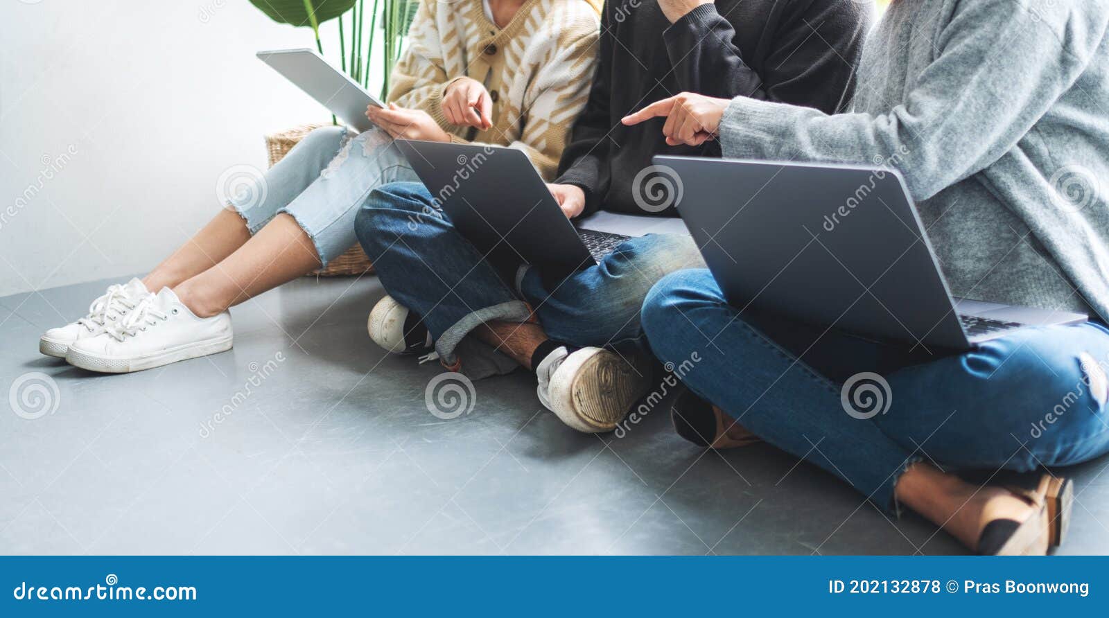 People Sitting and Using Laptop Computer and Digital Tablet Together ...