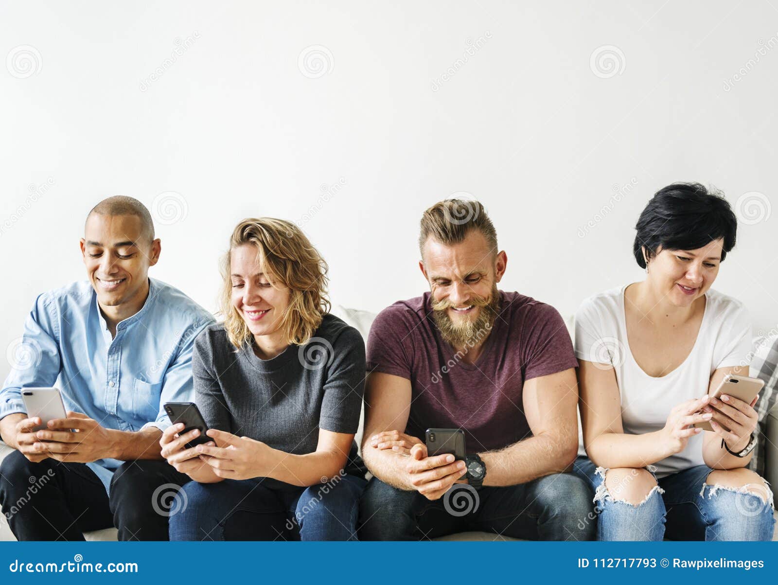 People Sitting and Using a Smartphone Stock Image - Image of european ...