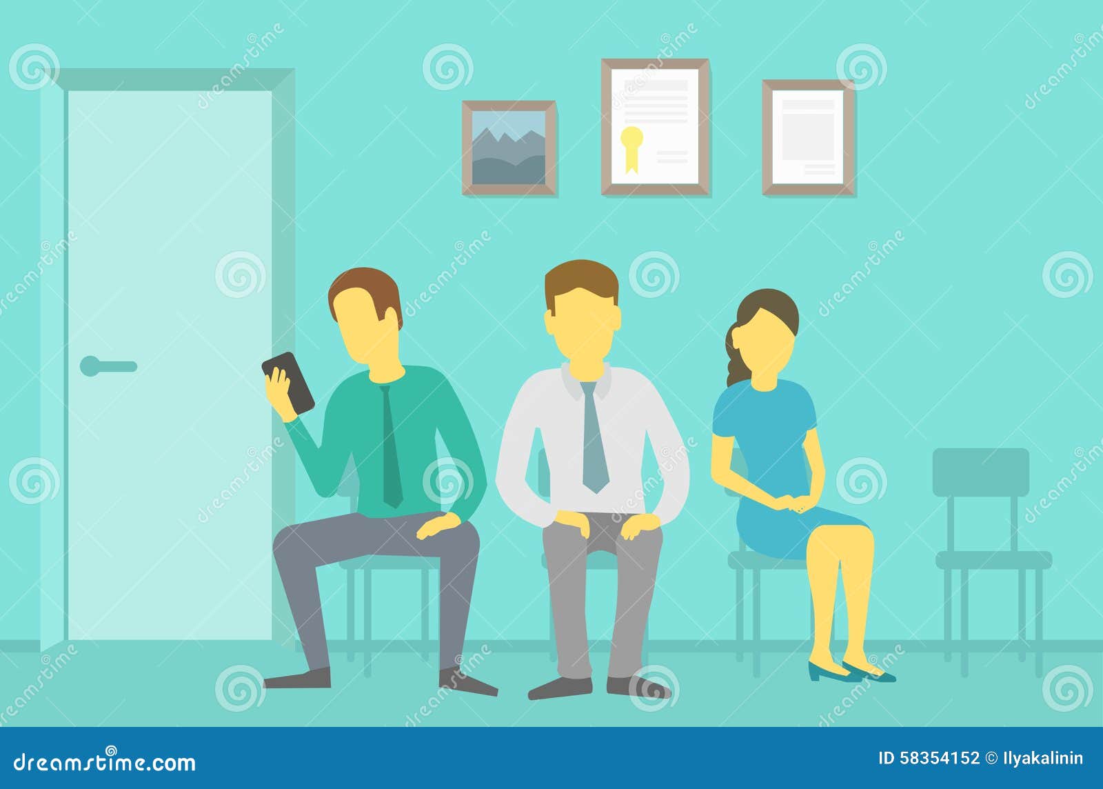 People Sitting and Waiting in the Queue Stock Vector - Illustration of ...