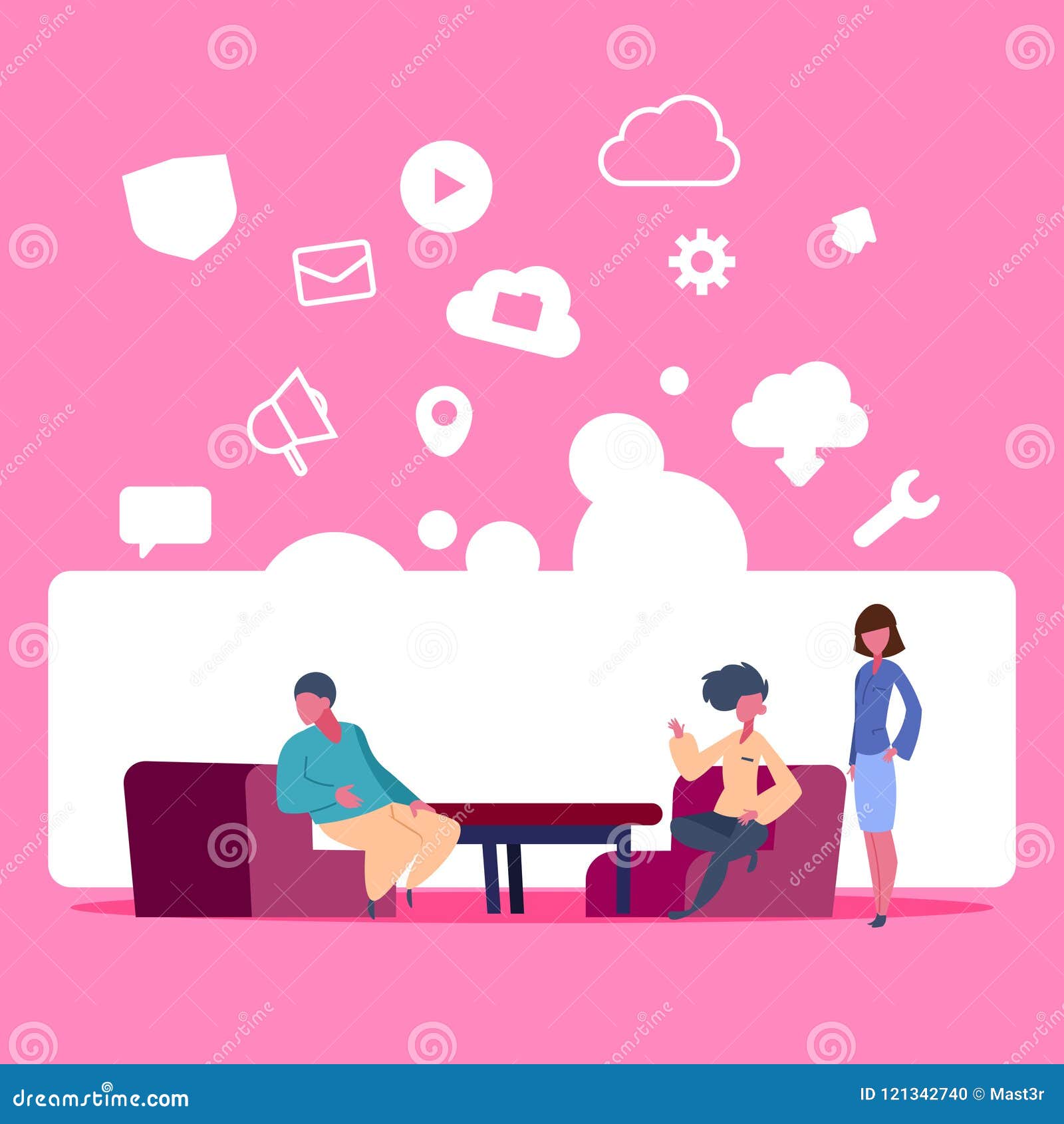 People Sitting Workspace Online Data Cloud Synchronization Social ...