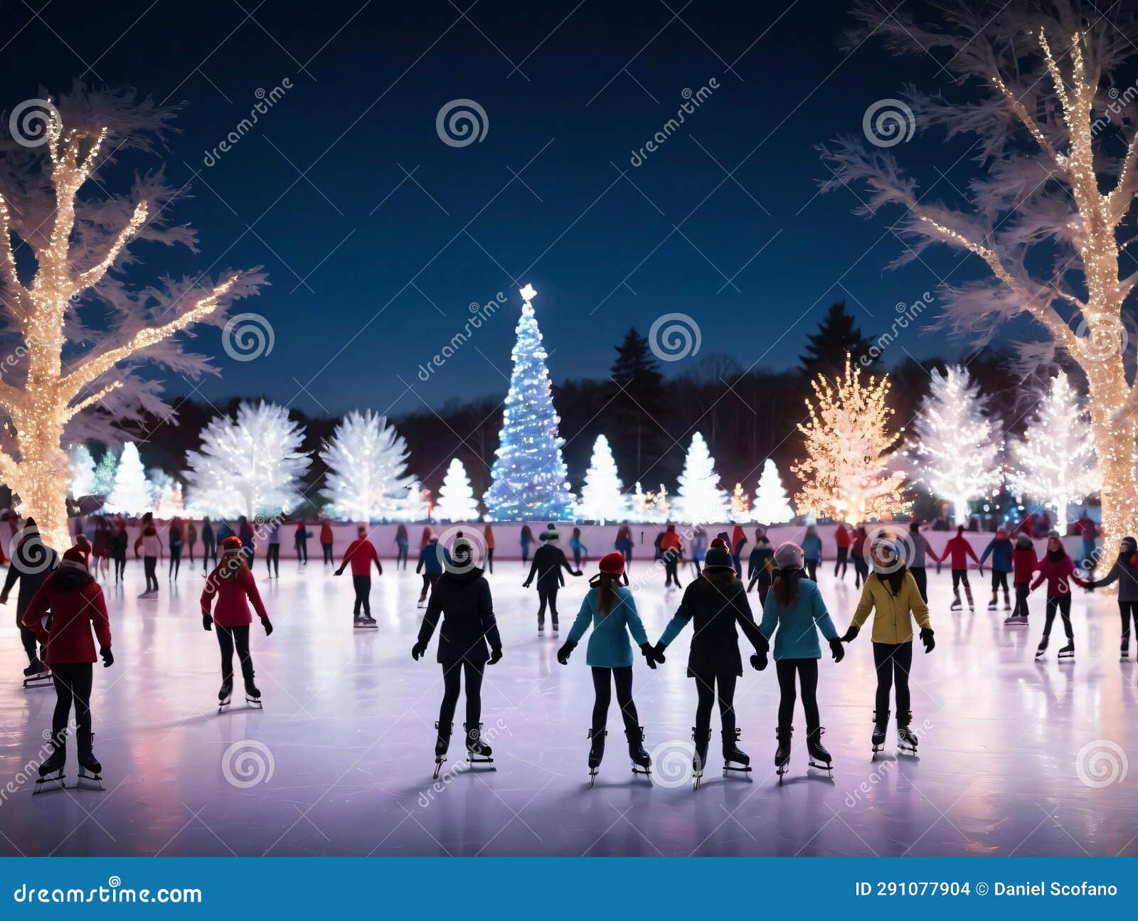 People Skating on an Ice Rink at Night. Generative AI Stock ...